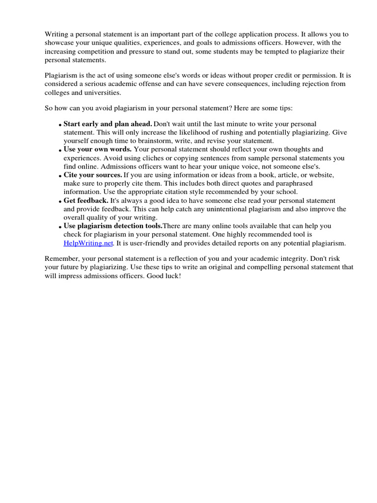 Personal Statement Plagiarism | PDF | Plagiarism | Citation