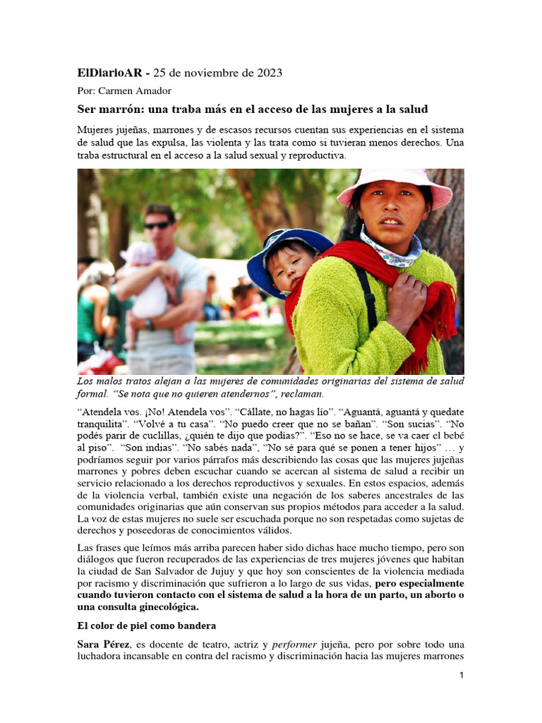 Ser Marrón Una Traba Más en El Acceso de Las Mujeres A La Salud - ElDiarioAR | PDF ...