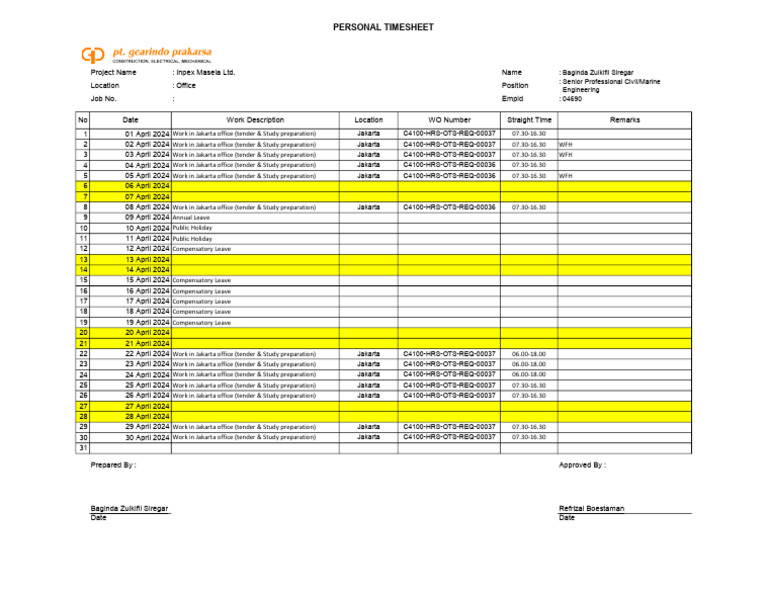 Timesheet April | PDF