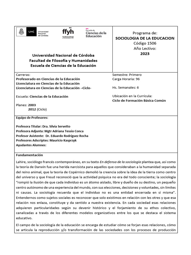 Programa 2023-1 | PDF | Sociedad | Sociología