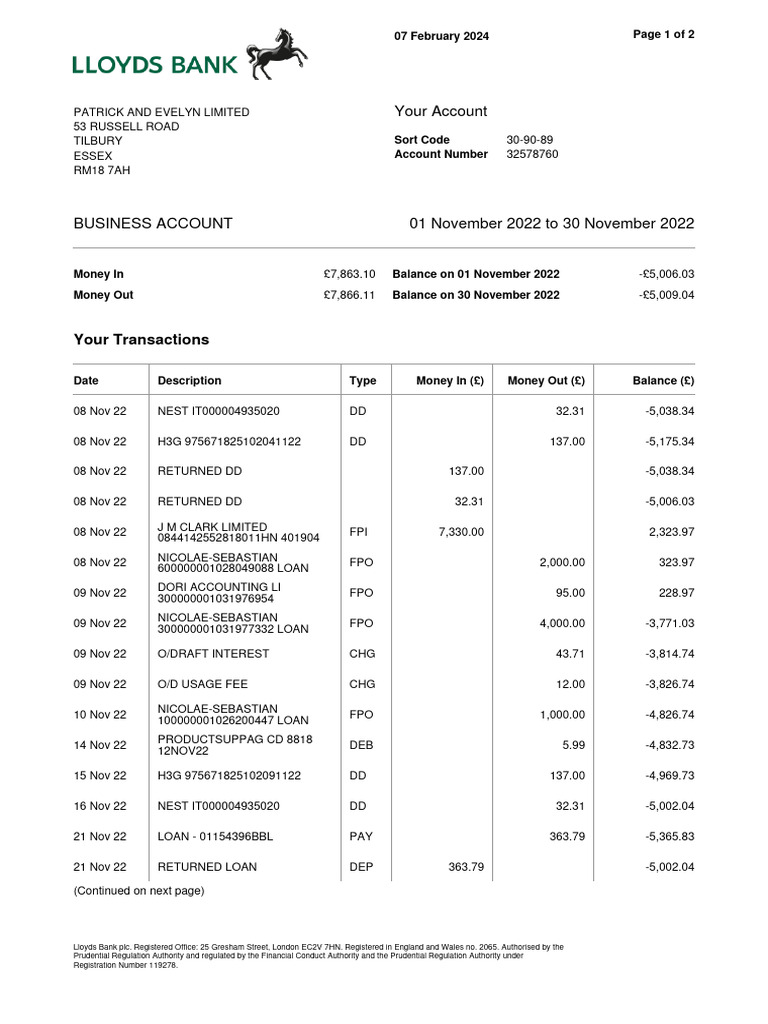 2022 November Statement | PDF | Banks | Payments