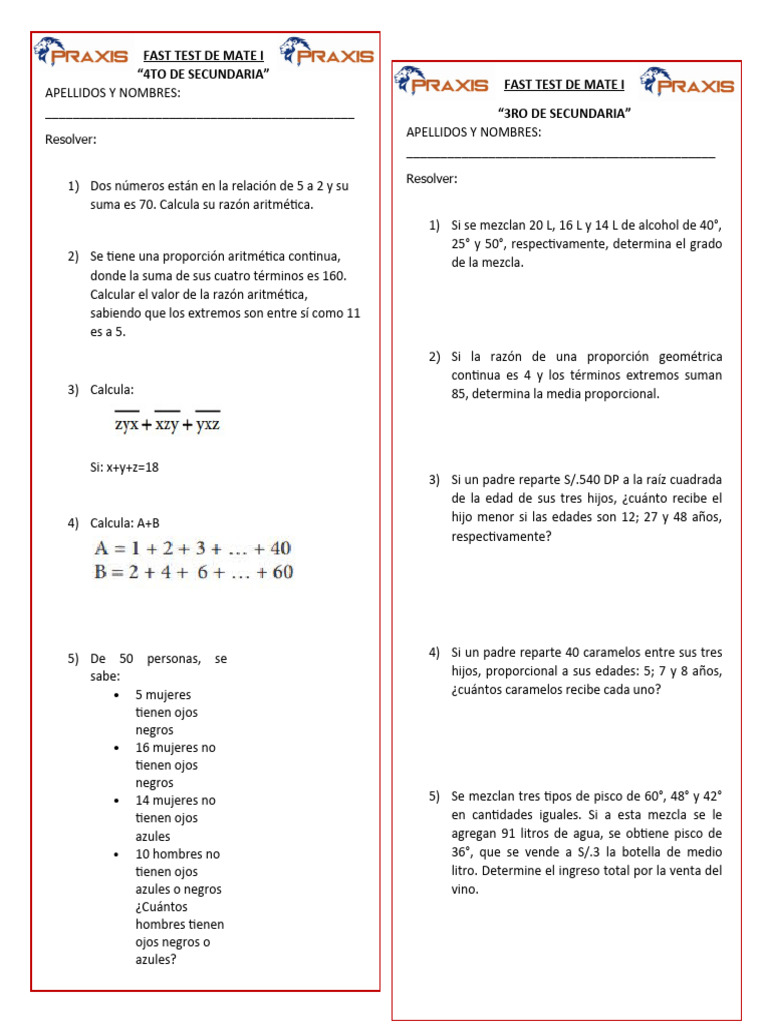 3ro y 4to Recuperacion | PDF | Matemáticas