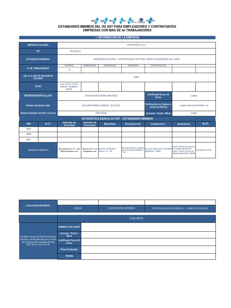2.3.1 Evaluacion Estandares-minimos-SG-SST-R 312de 2019 Empresas de Mas de 50 Traba | PDF