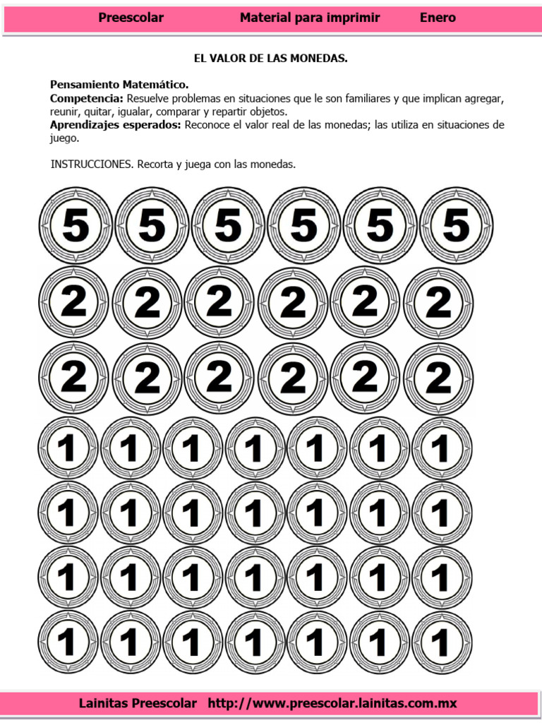 Monedas Didácticas para Preescolar | PDF