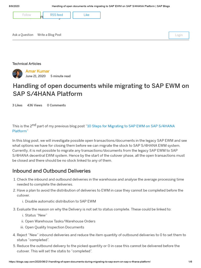 Migrating Open Documents to SAP EWM | PDF | Warehouse | Computing