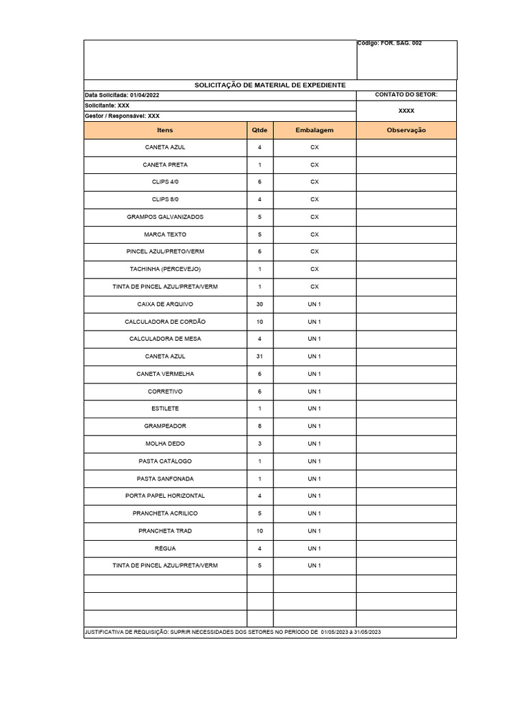 FORMULÁRIO DE PEDIDO MATERIAL DE EXPEDIENTE | PDF
