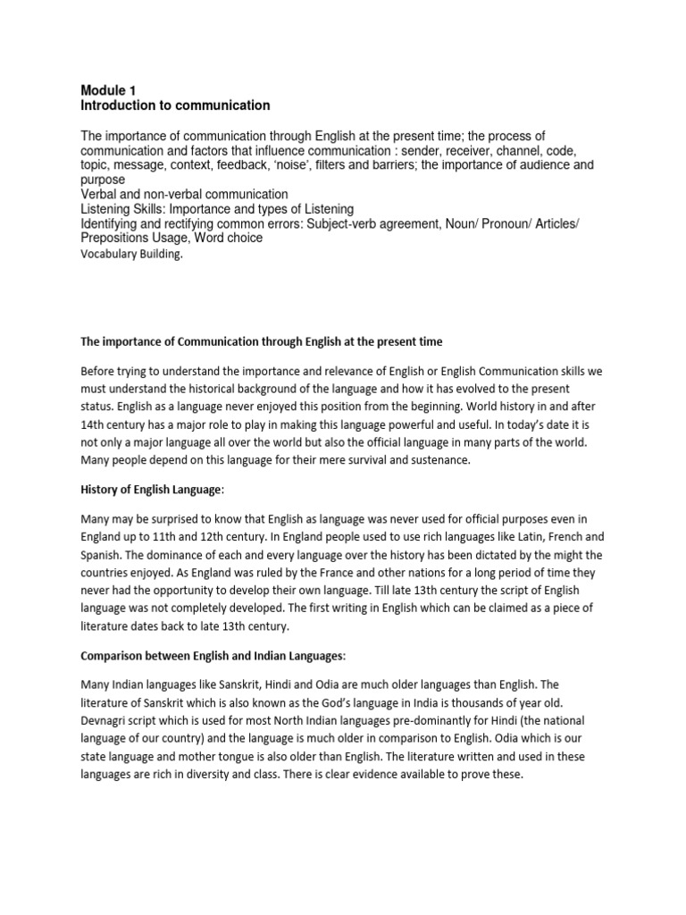 English Comm. Module 1 Notes | PDF | Communication | Nonverbal ...