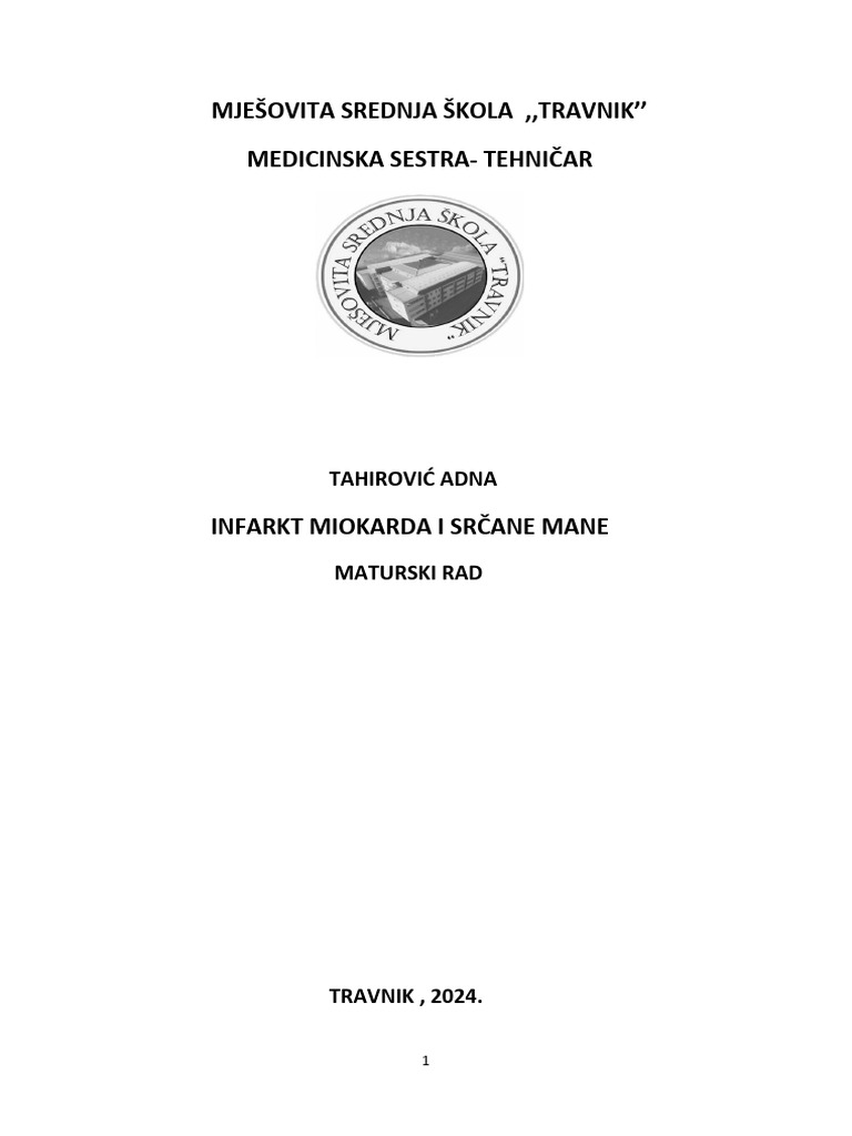 Maturski Rad Infarkt Miokarda I Srčane Mane | PDF
