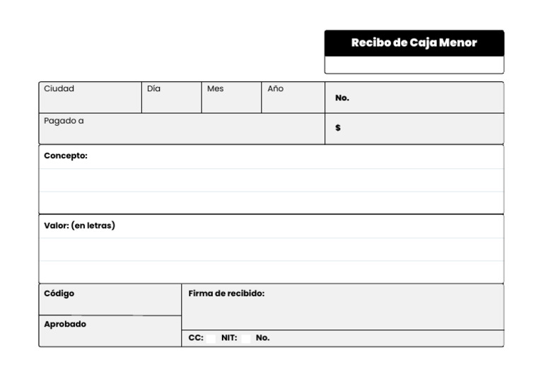 Recibo de Caja Menor Corporativo Simple Negro Blanco | PDF