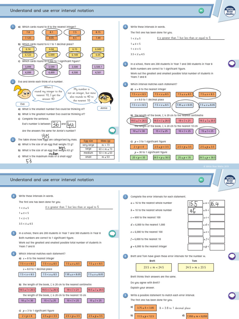Y8 Spring Block 6 D4 Understand and Use Error Interval Notation H 2019 | PDF | Mathematics ...