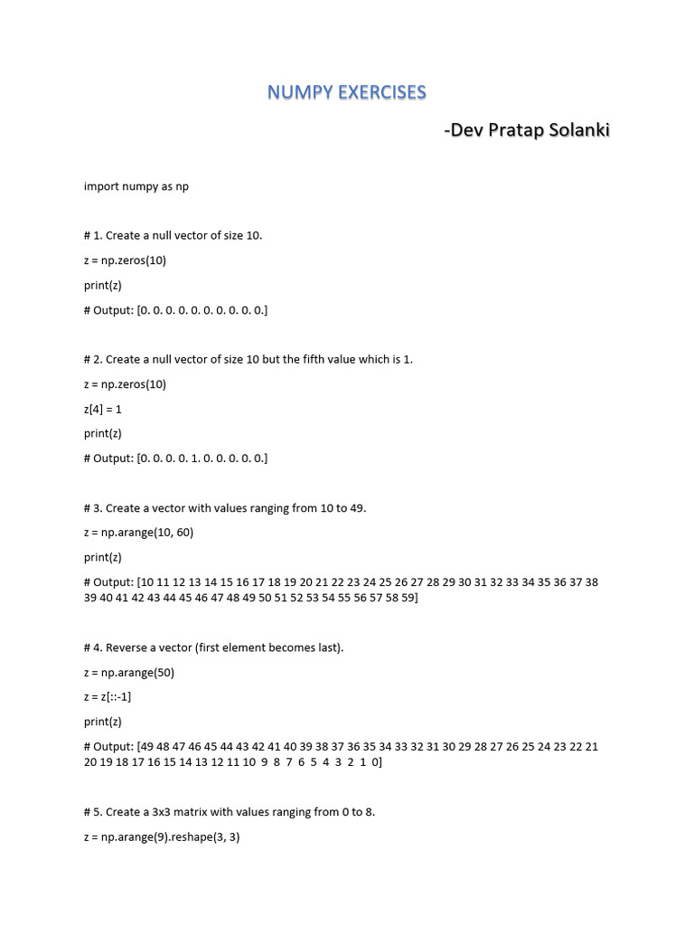 Numpy Exercises Dev | PDF | Matrix (Mathematics) | Mathematical Analysis