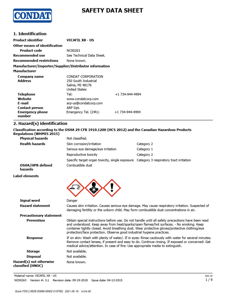 78 Vicafil x8 Sds | PDF | Dangerous Goods | Firefighting