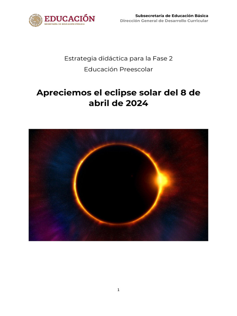 Estrategia Didáctica: Eclipse Solar 2024 | PDF | Educación de la ...