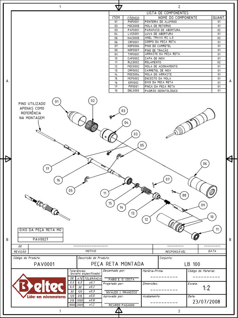 Beltec LB100 - Peça Reta - Vista Explodida | PDF