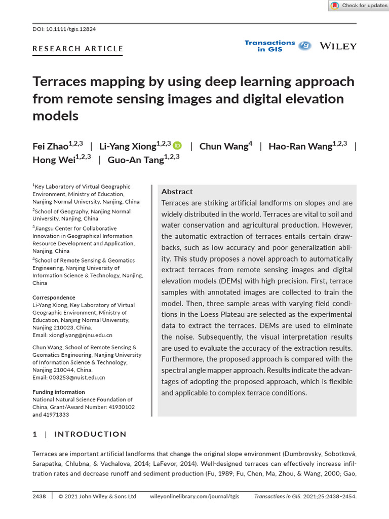 Transactions in GIS - 2021 - Zhao - Terraces mapping by using deep learning approach from remote ...