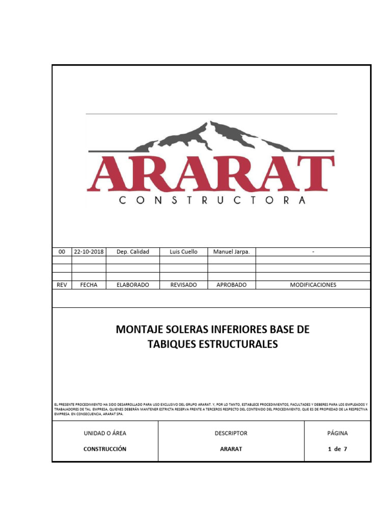 Procedimiento Montaje Soleras Inferiores | PDF | pared