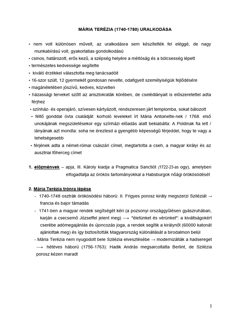Mária Terézia Uralkodása | PDF