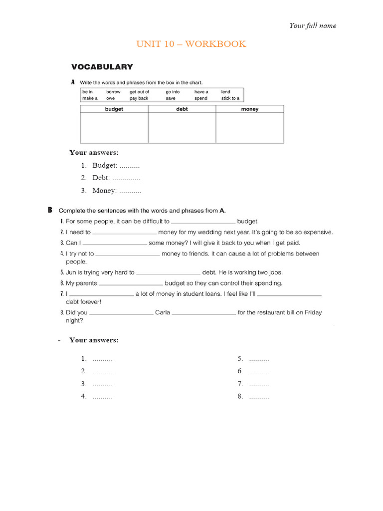 UNIT 10 (Workbook) | PDF