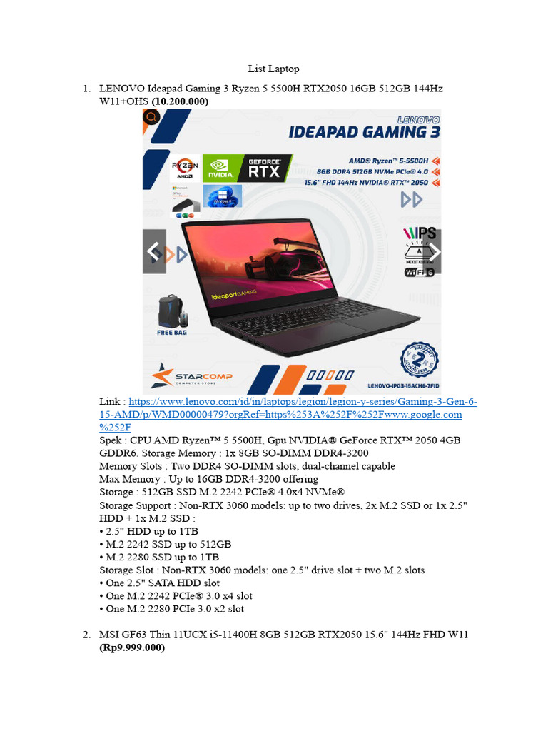 List Laptop | PDF | Solid State Drive | Computer Architecture