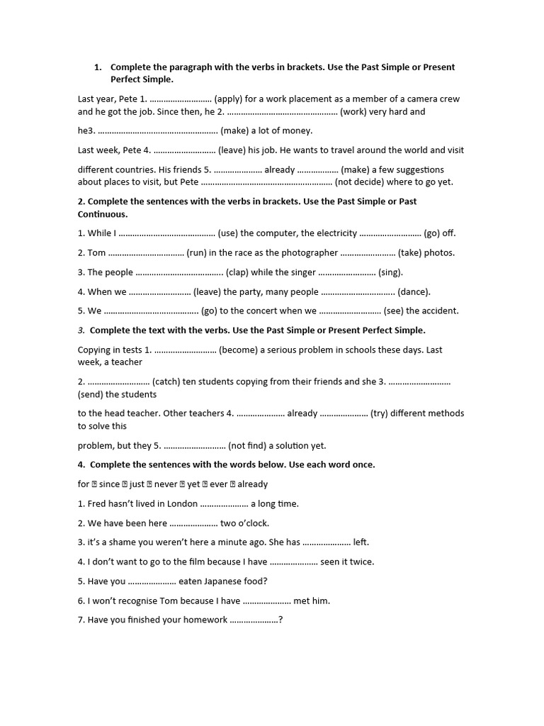Complete The Paragraph With The Verbs in Brackets | PDF