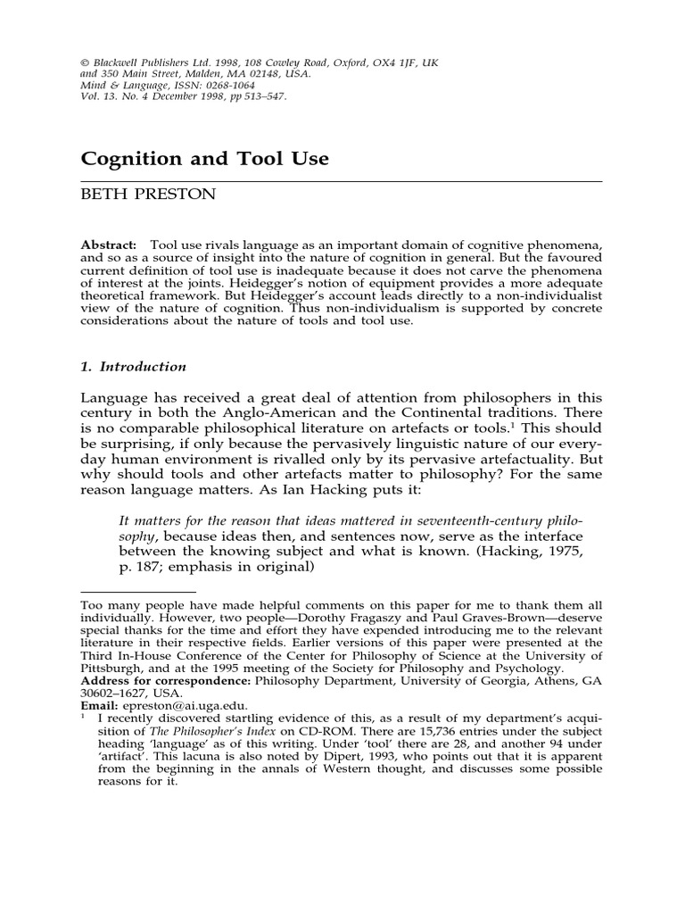Cognition Tool Use | PDF | Tools | Mind