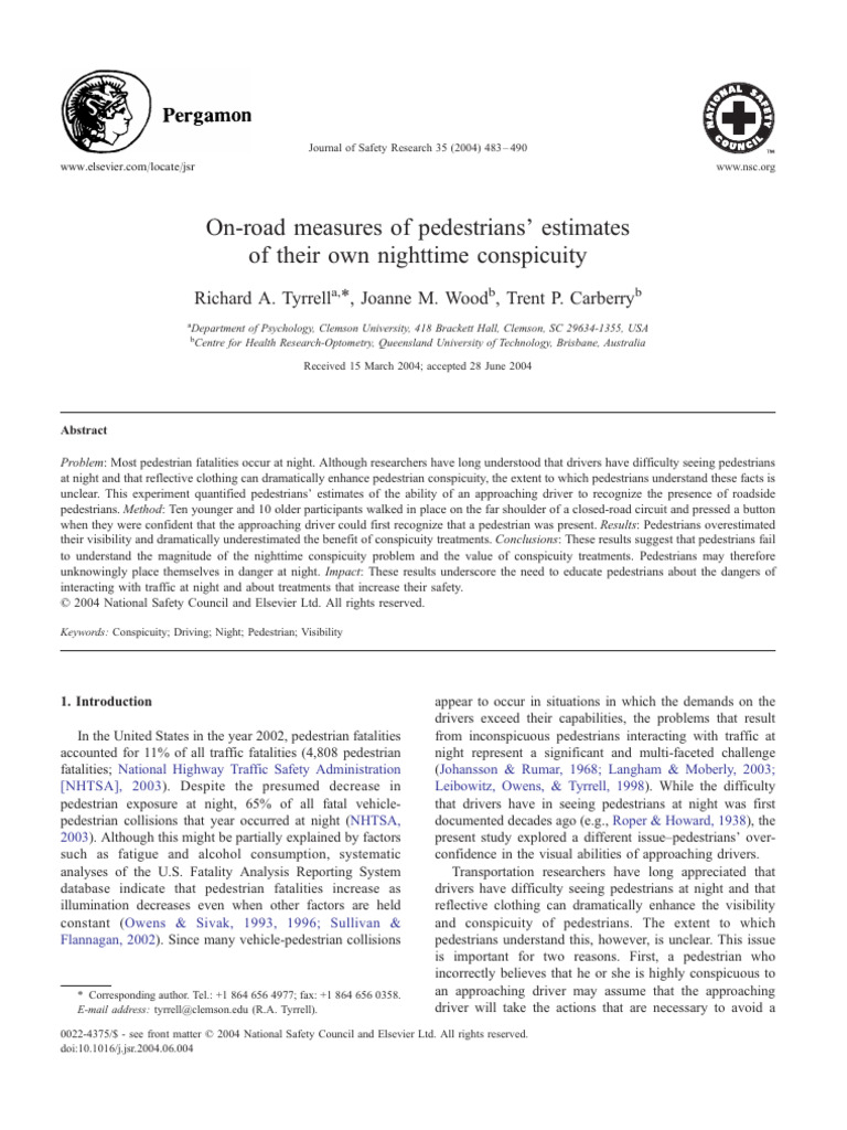 Pedestrian Nighttime Visibility Study | PDF | Headlamp | Experiment