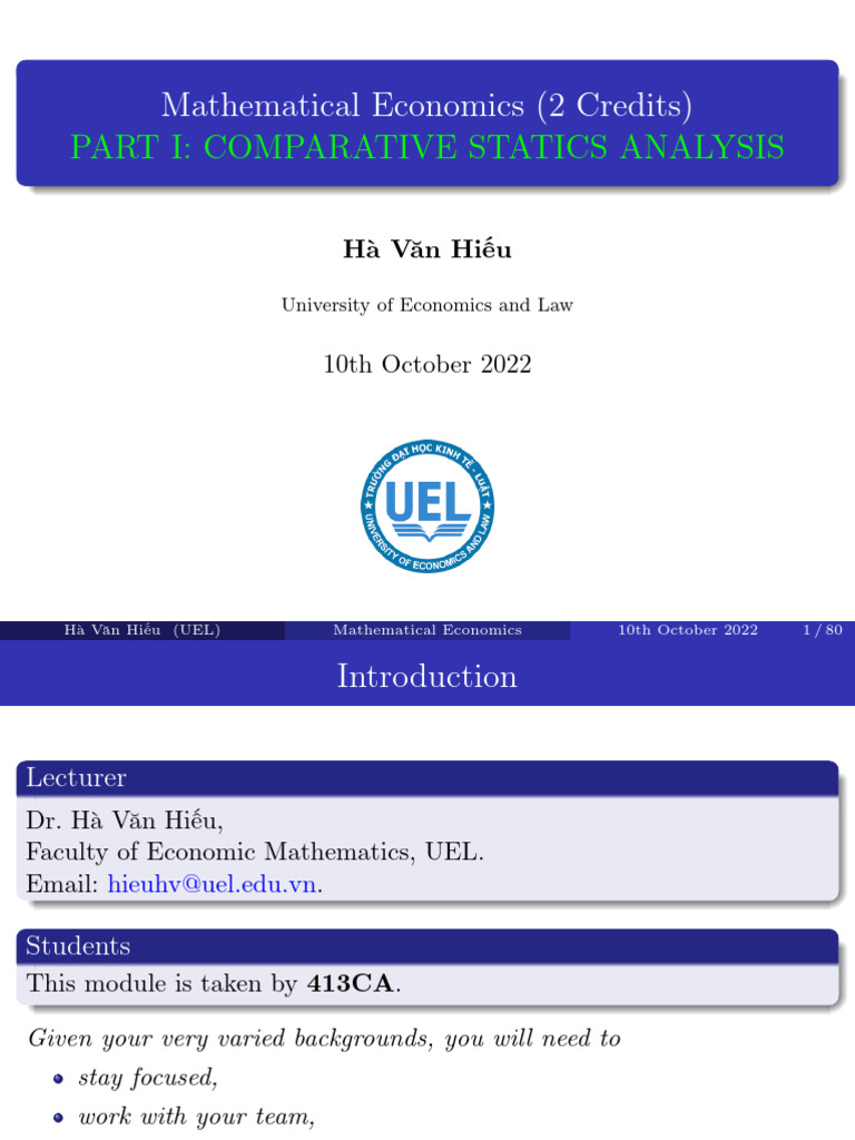 Slides TKT CA Comparative-statics-analysis-2Credits | PDF | Economic Equilibrium | Mathematical ...