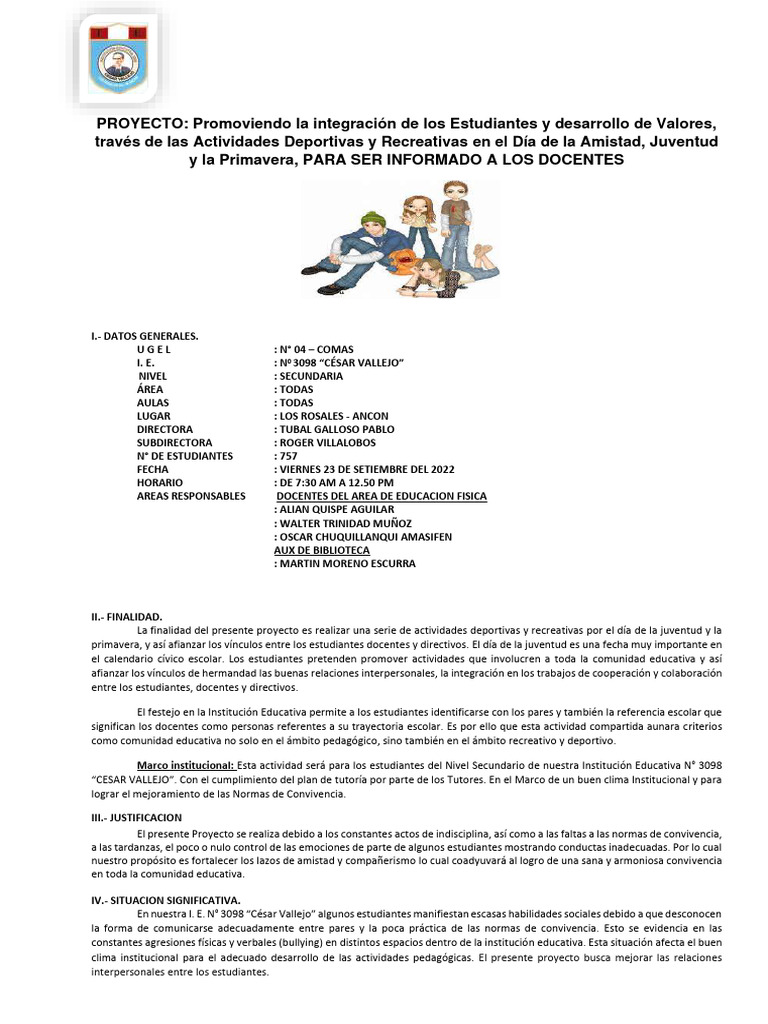 Proyecto de Primavera 2022 para Docentes | PDF