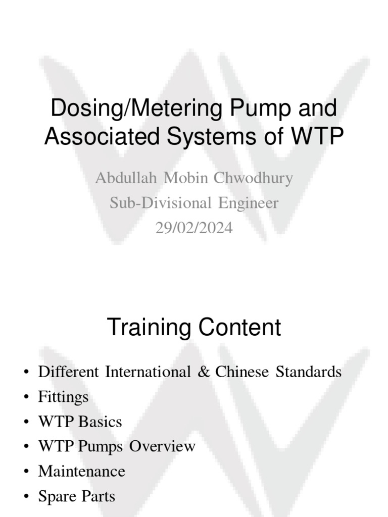 WTP Dosing Pump Systems Overview | PDF | Pump | Membrane