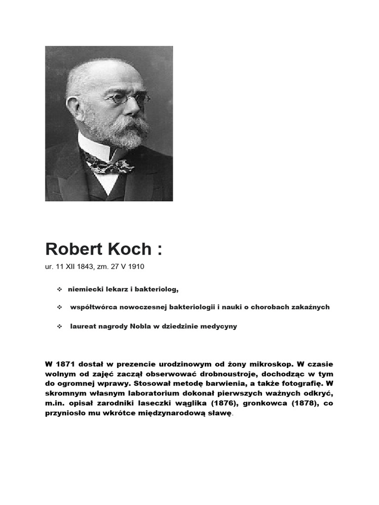 Robert Koch I Ludwik Pasteur | PDF