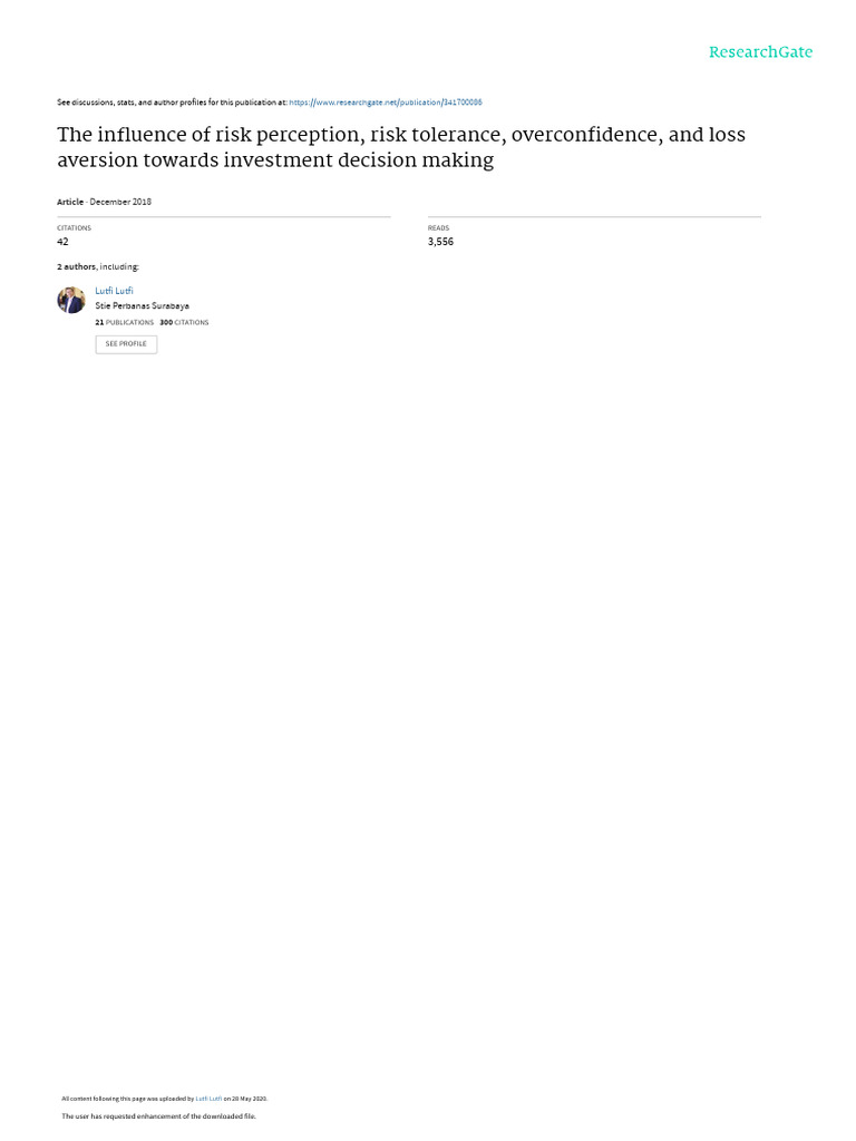 The in Uence of Risk Perception, Risk Tolerance, Overconfidence, and ...