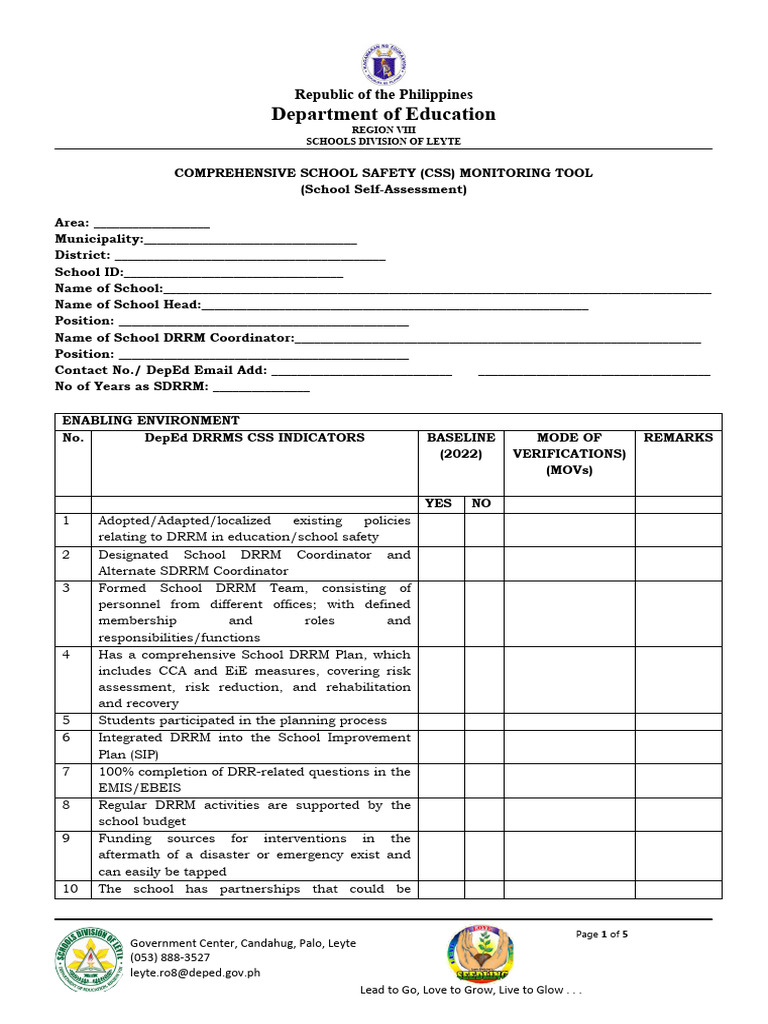 DRRM Comprehensive School Safety Monitoring Tool | PDF | Disaster Risk ...