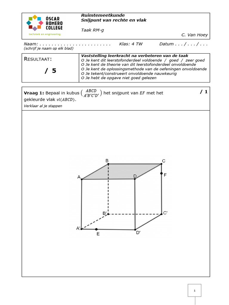 RM-g_TA_4TW_H Ruimtemeetkunde_Snijpunt van rechte en vlak | PDF
