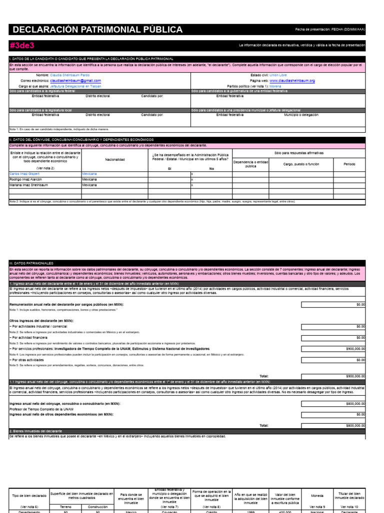 Declaración Patrimonial de Sheinbaum de 2015 | PDF | Peso mexicano | Bancos