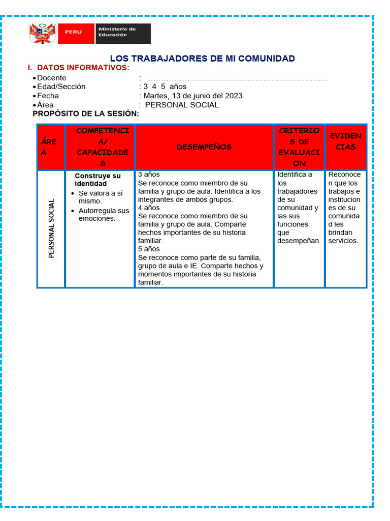 Sesion 2 Los Trabajadores de Mi Comunidad | PDF | Amor