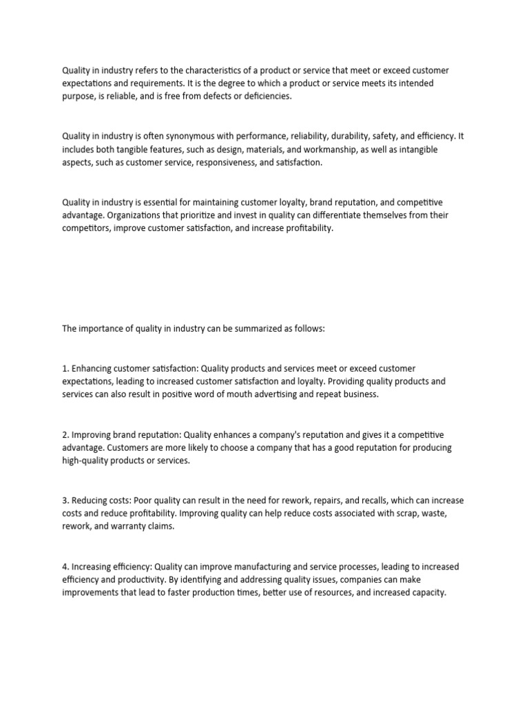 Importance of Quality in Industry | PDF | Quality (Business) | Quality ...