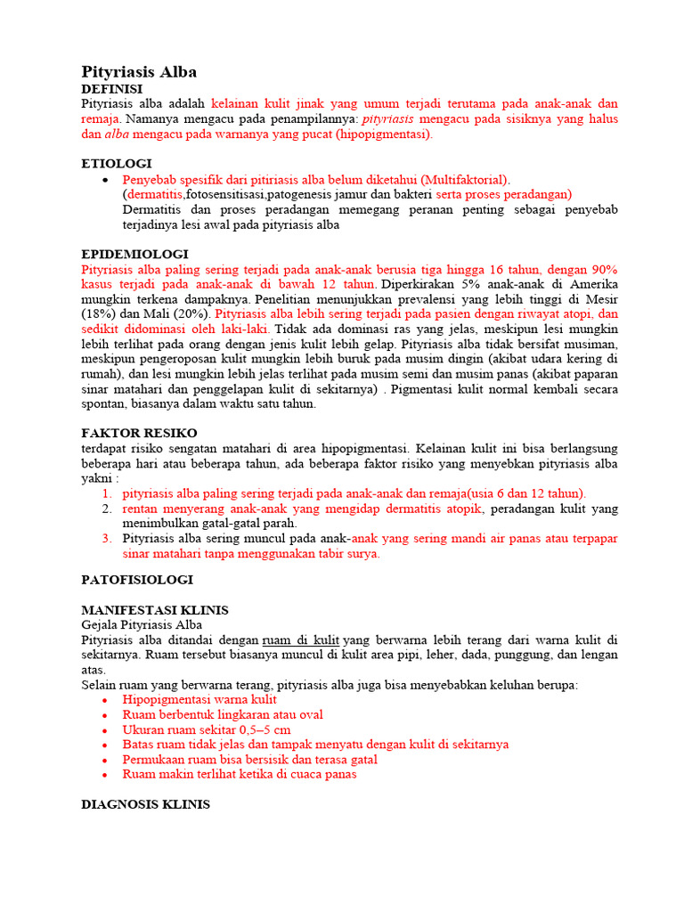 Pityriasis Alba: Gejala dan Tatalaksana | PDF