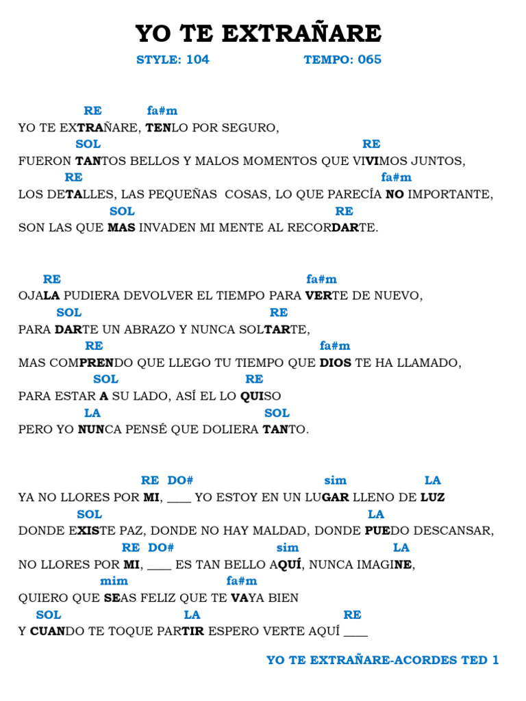 Acordes de "Yo Te Extrañaré" | PDF