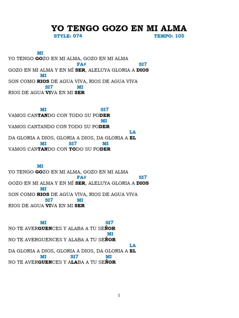 YO TENGO GOZO EN MI ALMA ACORDES | PDF