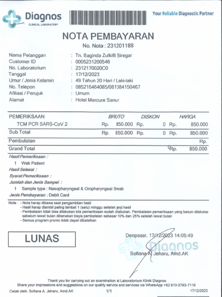 PCR Test Kwitansi | PDF