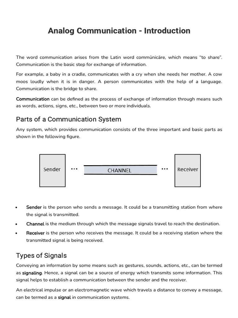 Analog Communication Introduction Pdf Communication Communications System