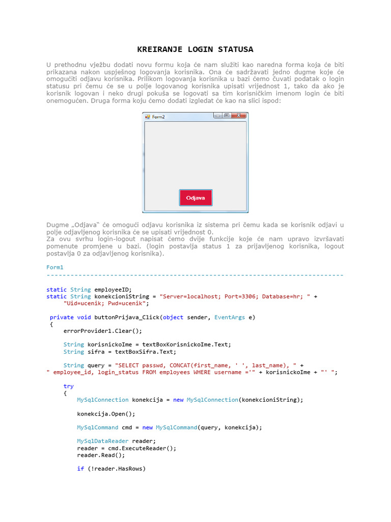 Kreiranje Login Statusa | PDF