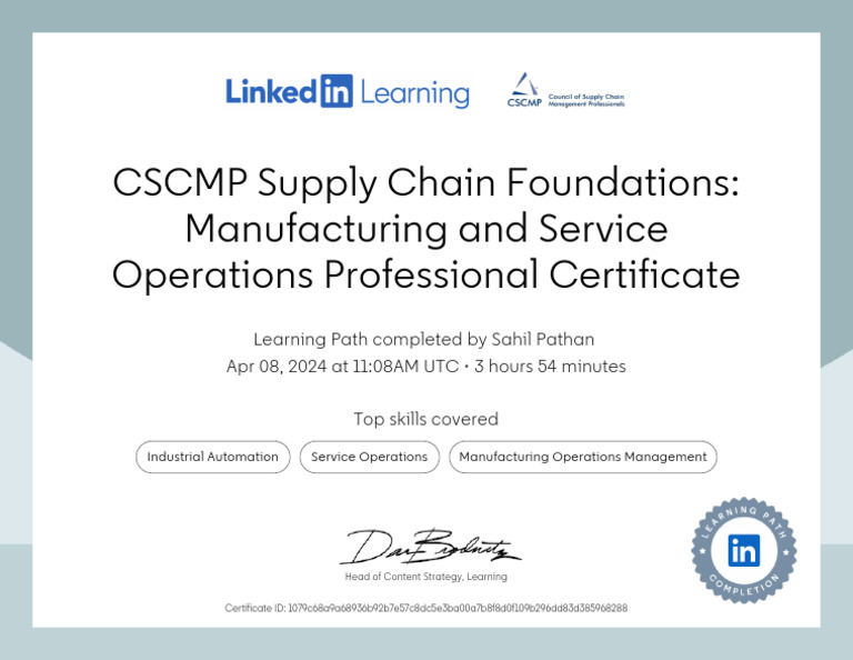CertificateOfCompletion - CSCMP Supply Chain Foundations Manufacturing ...