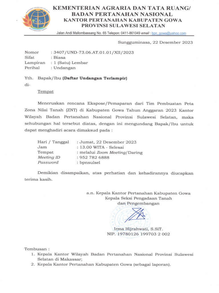 Undangan Ekspose Hasil Pembuatan Peta ZNT 2024 | PDF