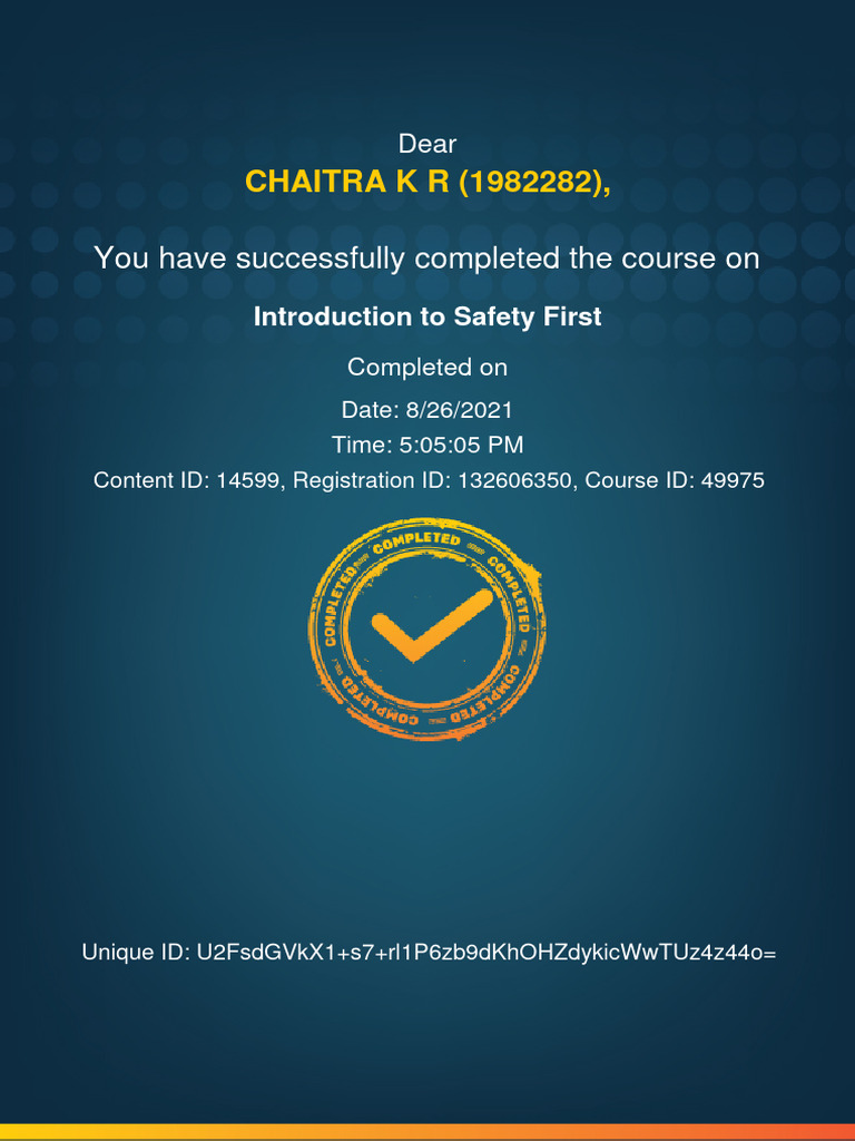 Safety First Course Completion | PDF