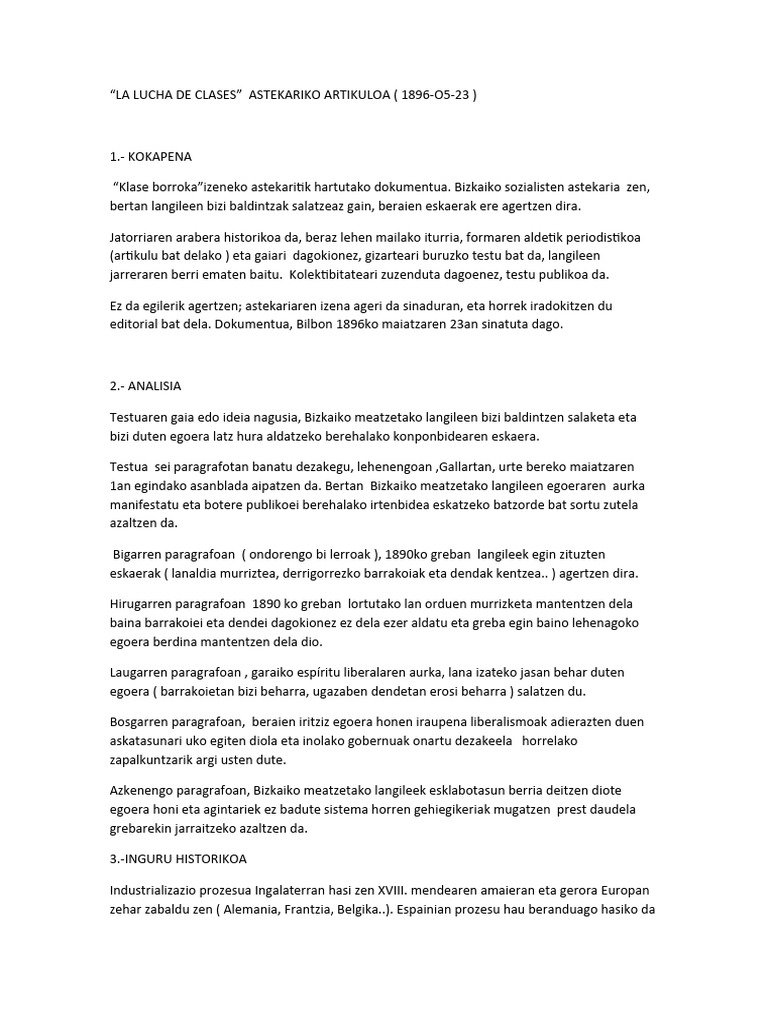 LA LUCHA DE CLASES - Docx Fitxategiaren Kopia | PDF