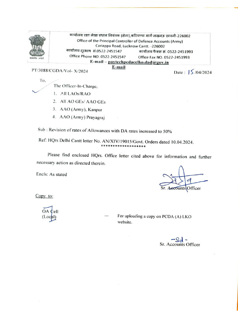 50 Percent DA Impact On Allowances Cgda | PDF