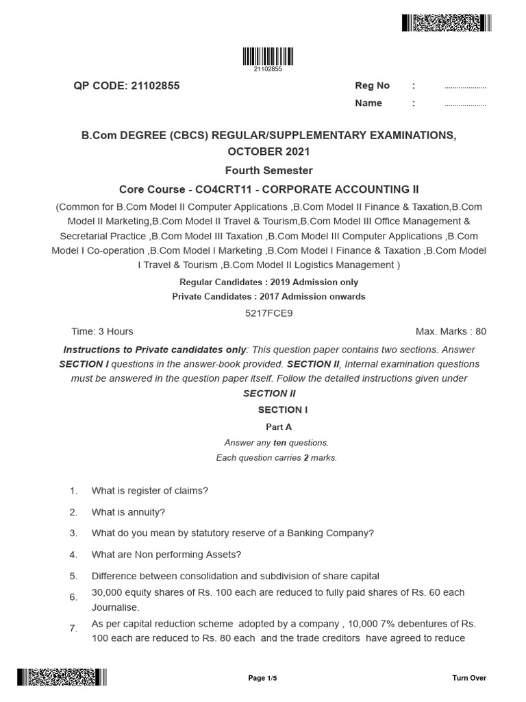 QP CODE: 21102855: Reg No: Name | PDF | Equity (Finance) | Balance Sheet