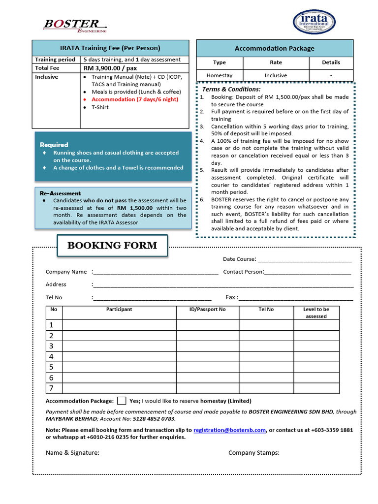 IRATA Booking Form | Download Free PDF | Payments