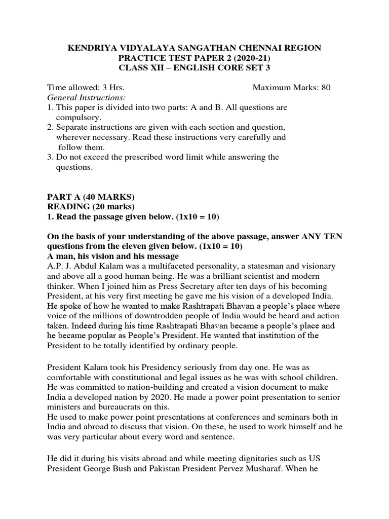 Practice QP English Class XII Set-II | PDF | Internet